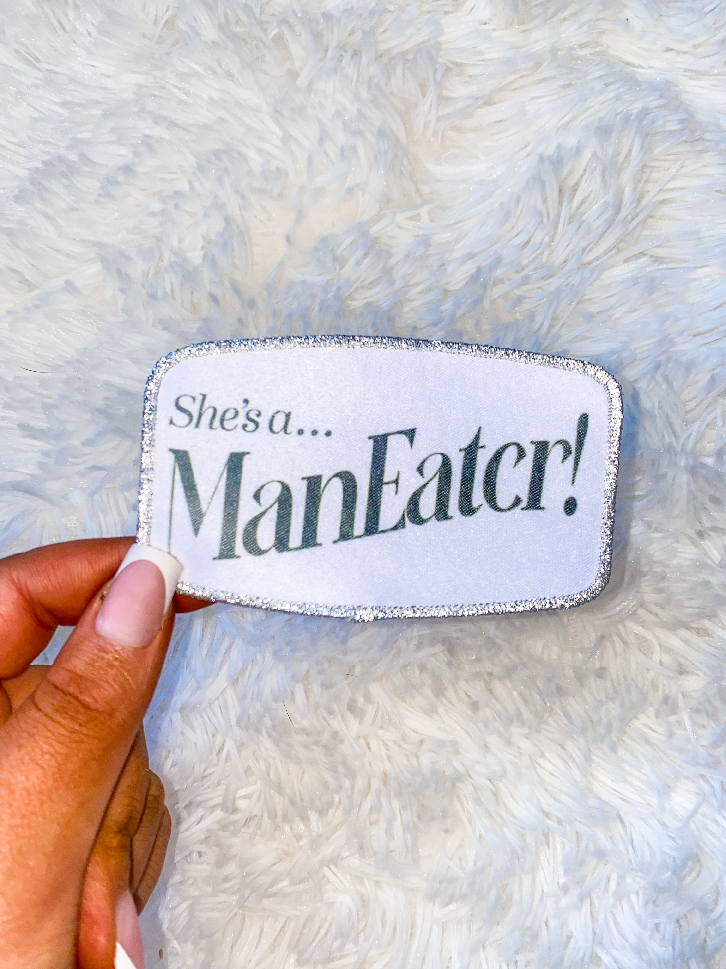 ManEater! Patch with silver trim – Polka Dot Emporium.